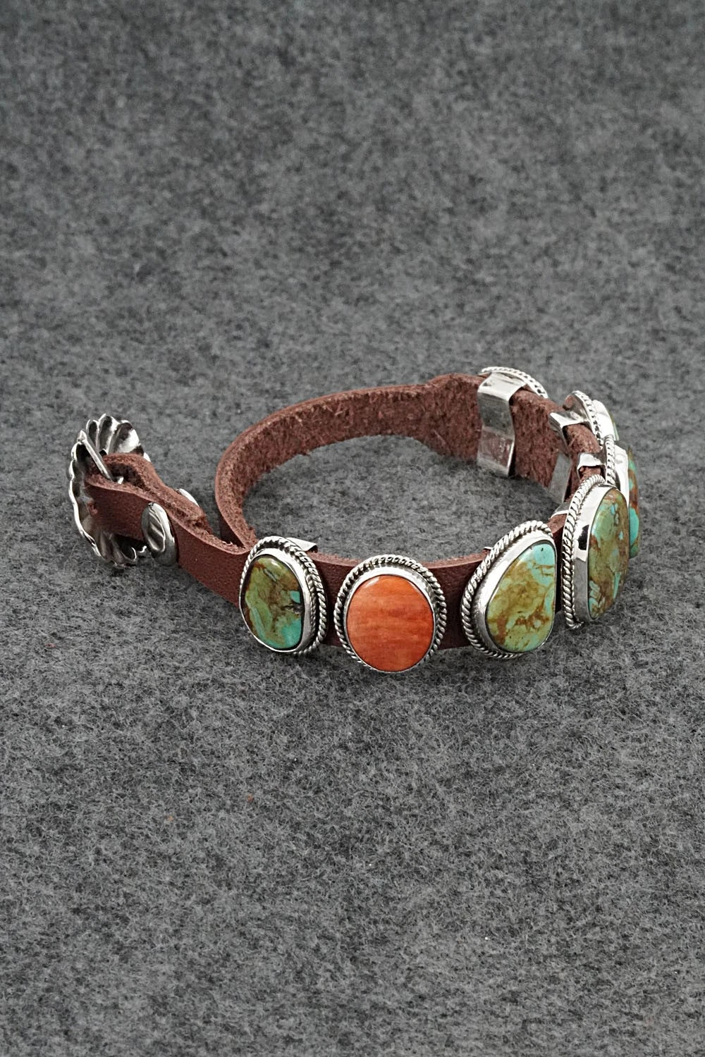 Turquoise, Spiny Oyster, Sterling Silver & Leather Bracelet - Marlene ...