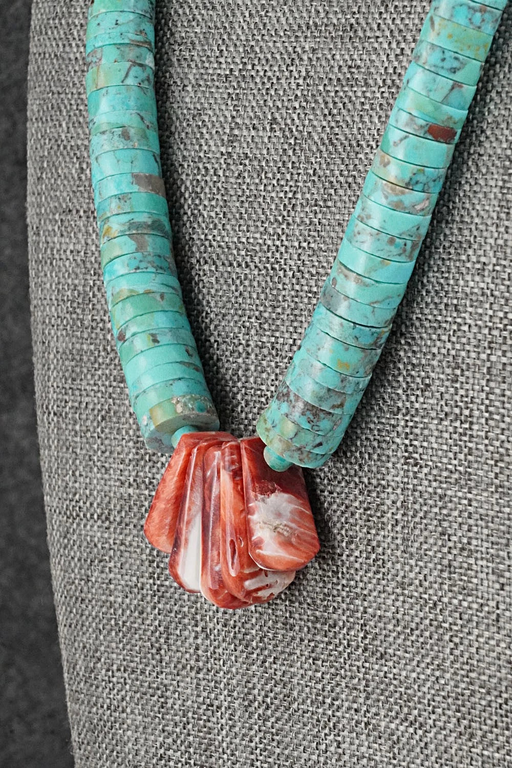 Turquoise, Spiny Oyster and Sterling Silver Necklace - Lupe Lovato ...